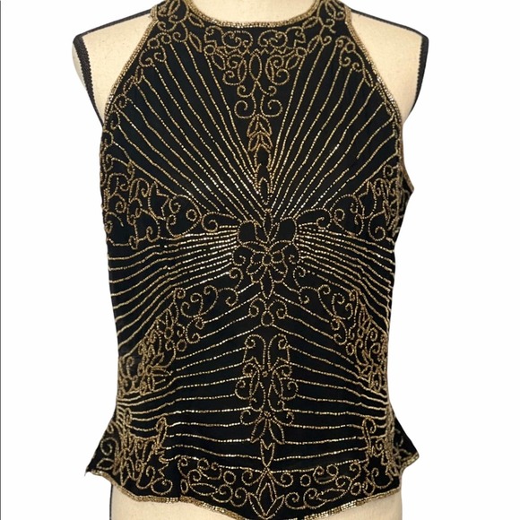 Jmd New York | Tops | Vintage Jmd New York Black And Gold Beaded Top ...